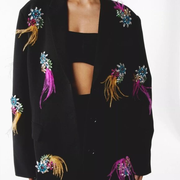 Nasty Gal | Jackets & Coats | Premium Embellished Diamante Feather ...
